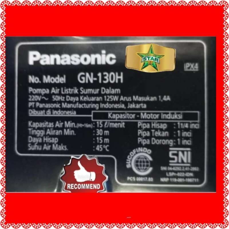 Promo MESIN POMPA SUMUR DALAM PANASONIC 125 WATT JETPUMP GN-130 H JET ...