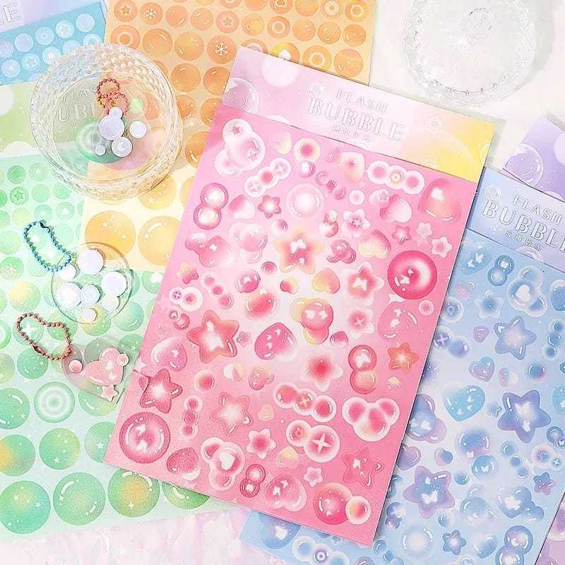 Jual Waterproof Die Cut Vinyl Kawaii Laser Cartoon Bubbles Stickers For ...