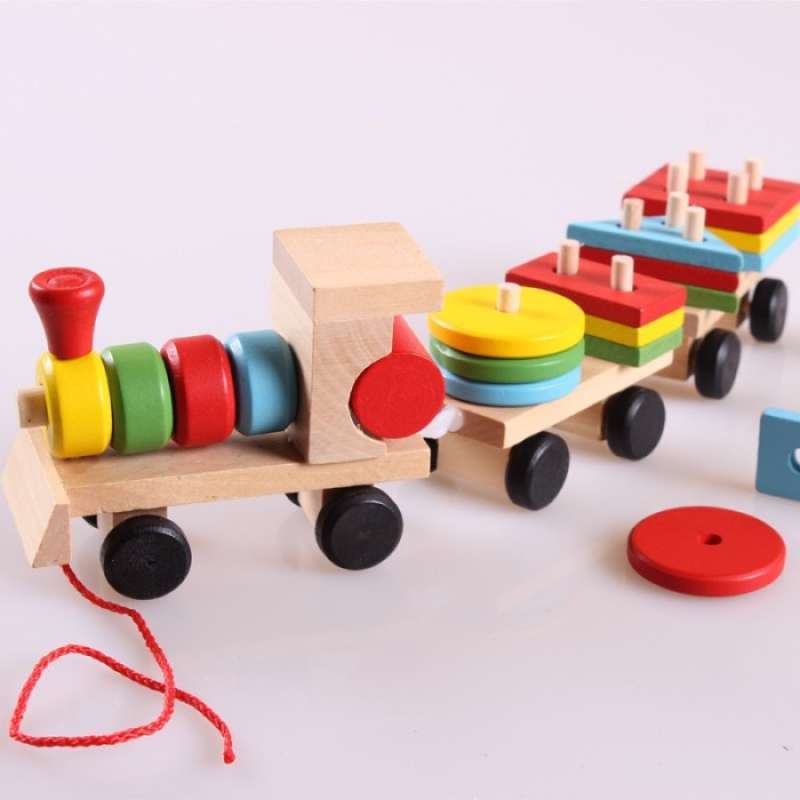Promo WOODEN SHAPE MATCHING PEG TRAIN BOARD SORTING GEOMETRY MAINAN ...