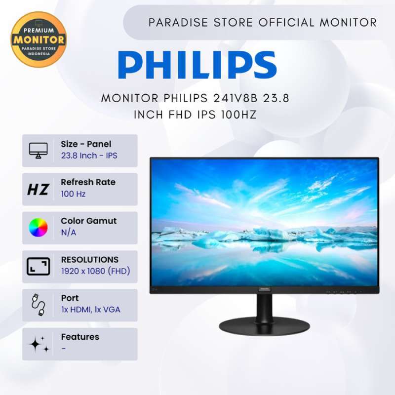 Promo Monitor Philips 241V8B 23.8 inch FHD IPS 100Hz Diskon 19% di ...