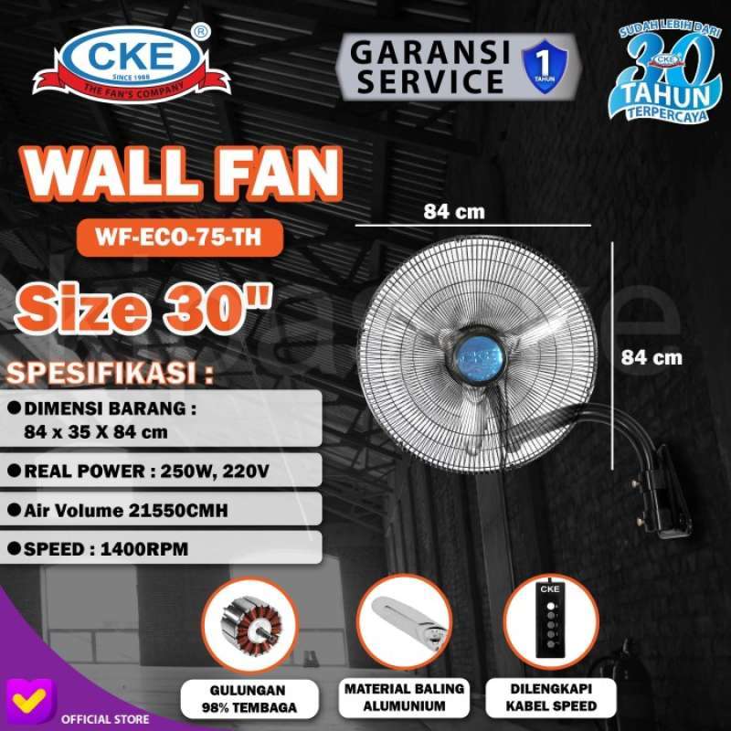Promo Sale Cke Wall Fan Wf-Eco-75-Th 30 Inch Kipas Angin Dinding Tembok ...