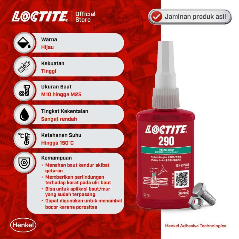 Promo Henkel Loctite 290 Threadlocker Lem Baut Wicking Grade 50 Ml Twin ...
