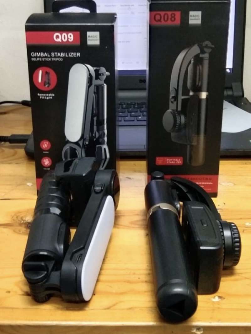 Promo Gimbal Stabilizer Tripod Smartphone Selfie Q08 - Q09 With Led 3 Warna - Q08 Diskon 50% Di ...