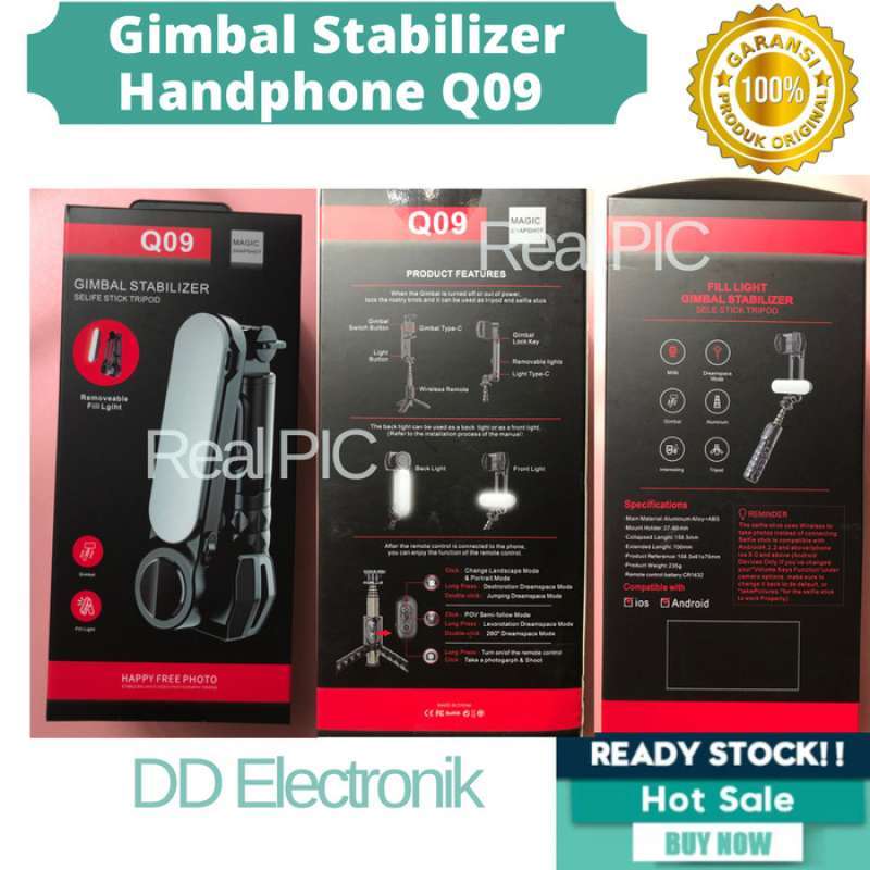 Promo GIMBAL STABILIZER TRIPOD SMARTPHONE SELFIE Q08 - Q09 WITH LED 3 WARNA - Q09 Diskon 50% di ...