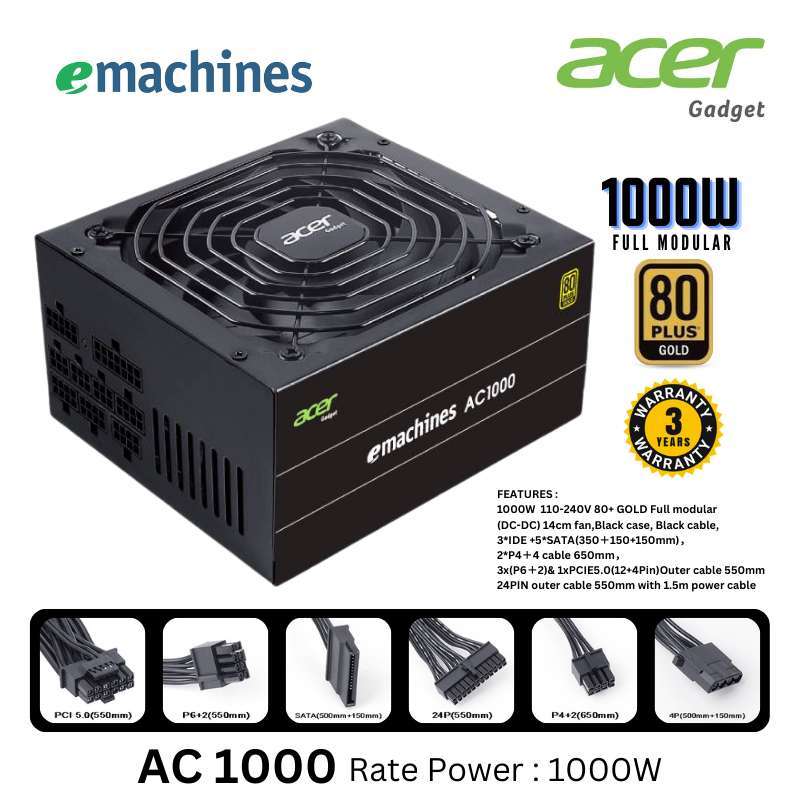 Promo Power Supply 1000 Watt / Psu Gaming 1000w 80+ Plus Gold Emachines ...
