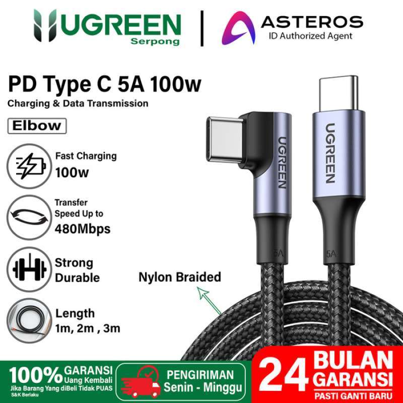 Promo UGREEN KABEL DATA GAMING TYPE C TO TYPE C ELBOW PD FAST CHARGING ...