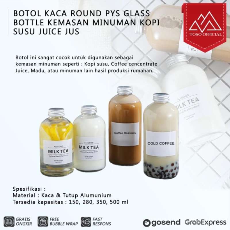 Promo Botol Kaca Round Pys Glass Bottle Kemasan Minuman Kopi Susu Juice ...