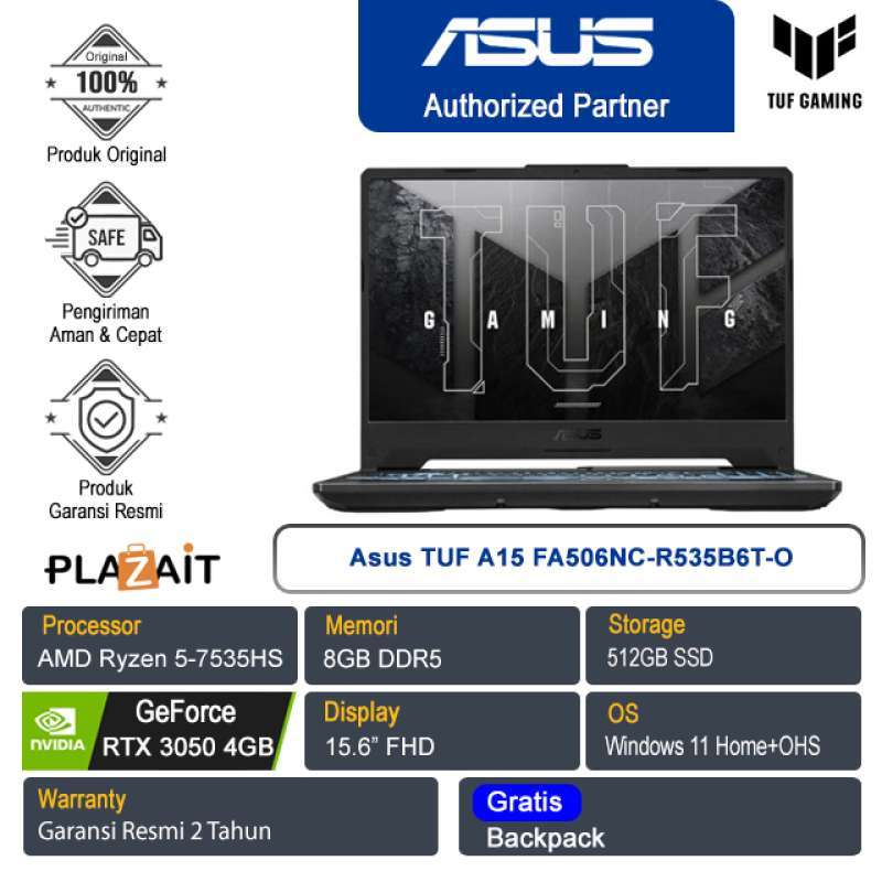 Jual Asus Tuf A15 Fa506nc-r535b6t-o /amd Ryzen 5-7535hs/8gb/512gb Ssd ...