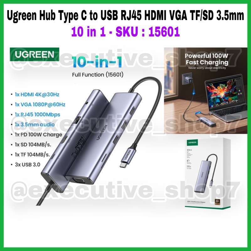 Jual Ugreen Hub Type C Usb Rj45 Hdmi Vga Tf / Sd 3.5mm - 10 In 1 - Sku ...