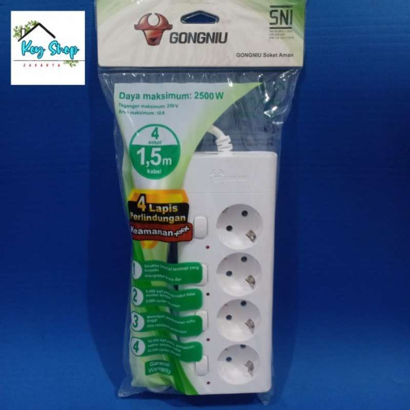 Promo KABEL COLOKAN LISTRIK 4 LUBANG SOKET KONTAK 4 SWITCH ON/OFF 1,5 ...