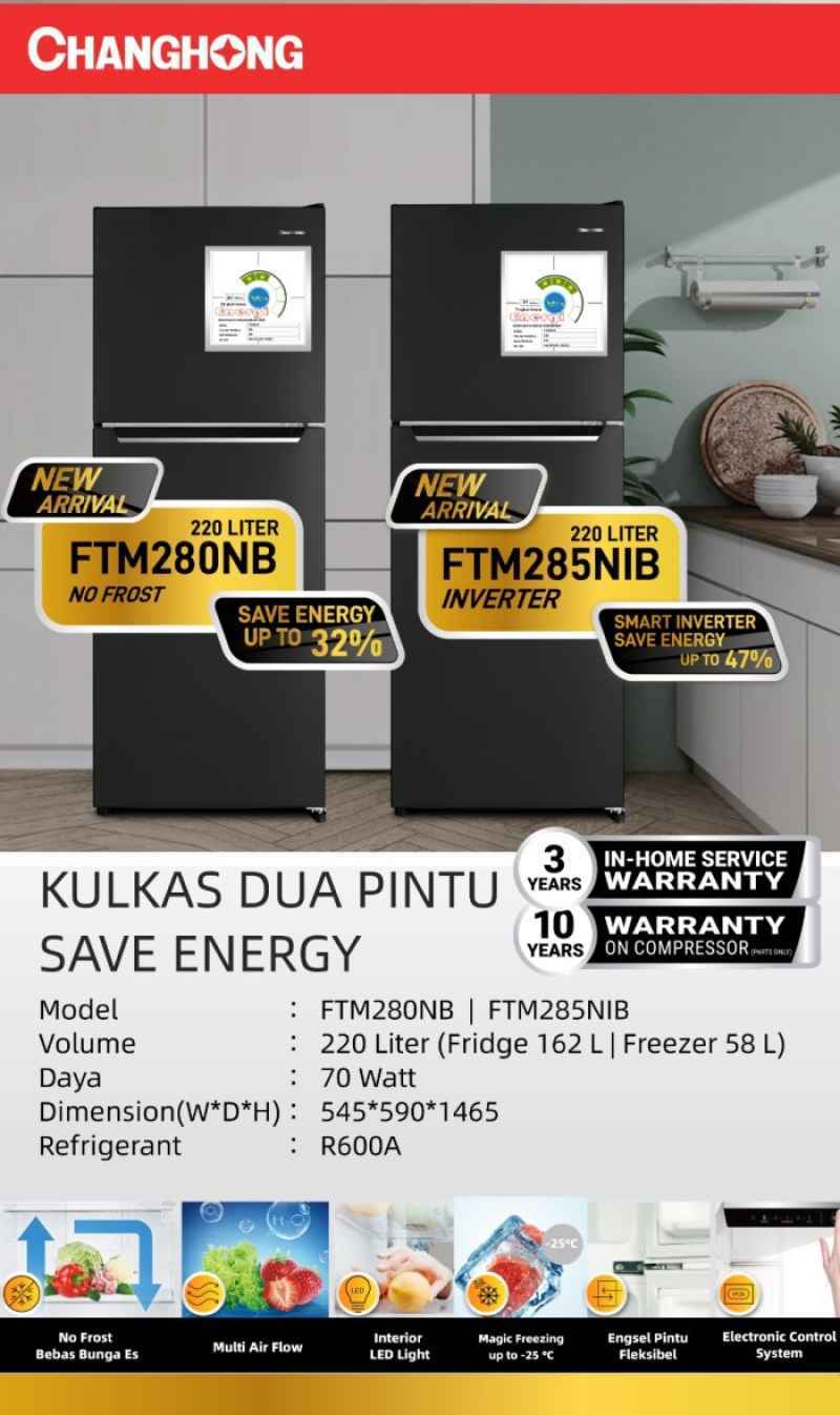 Promo Changhong Ftm 285nib Kulkas 2 Pintu 220l Inverter Baru - Ftm280 ...