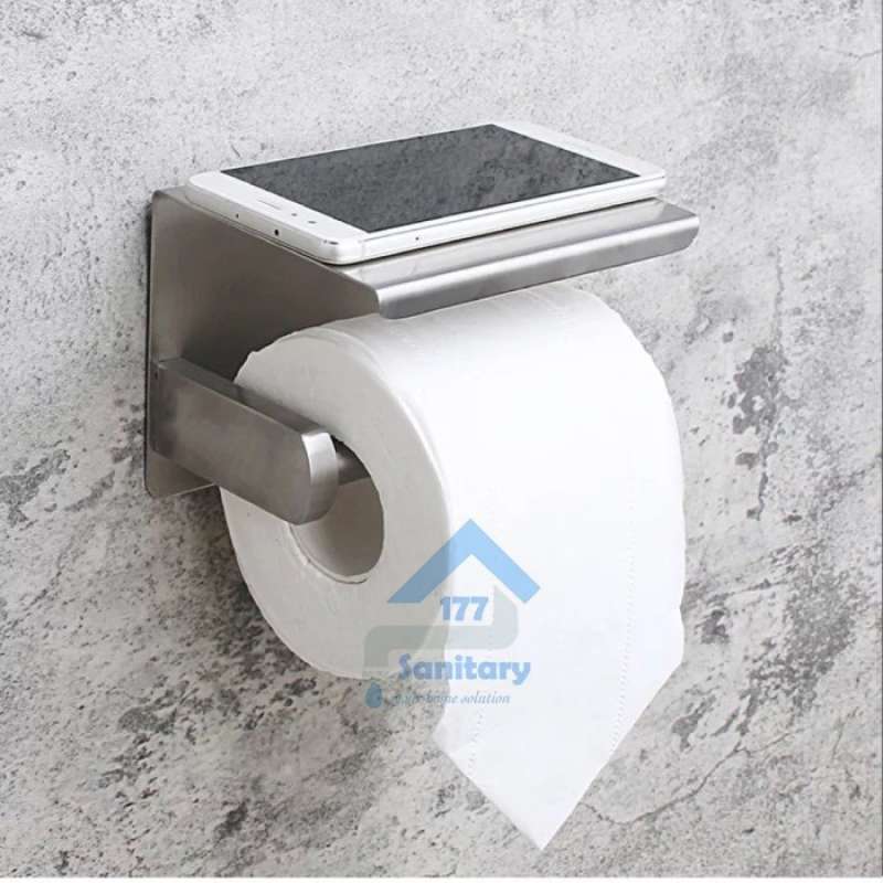 Promo Rak Tisu Roll Gulung Stainless Dan Tempat Hp IC- holder tissue ...