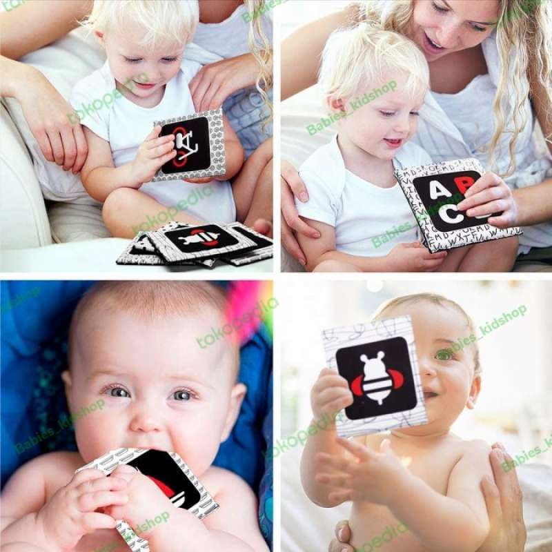 Promo 1set flash card waterproof hitam putih soft book buku kain baby ...