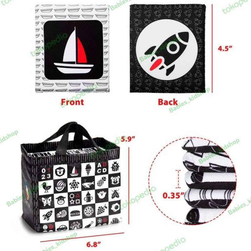 Promo 1set flash card waterproof hitam putih soft book buku kain baby ...