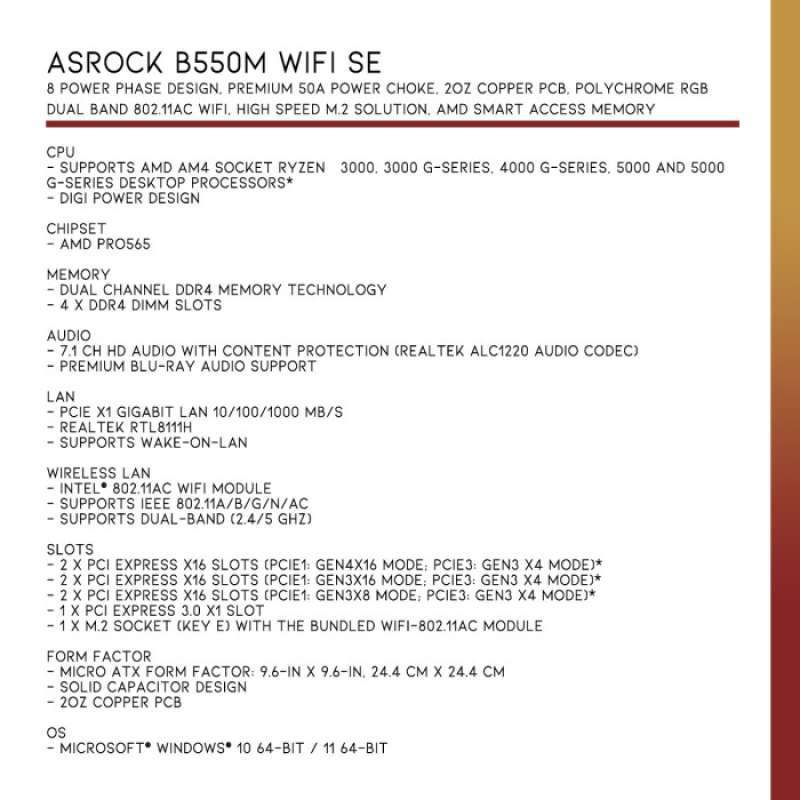 Jual ASROCK B550M WiFi SE | Motherboard AMD PRO565 AM4 DDR4 Micro ATX ...