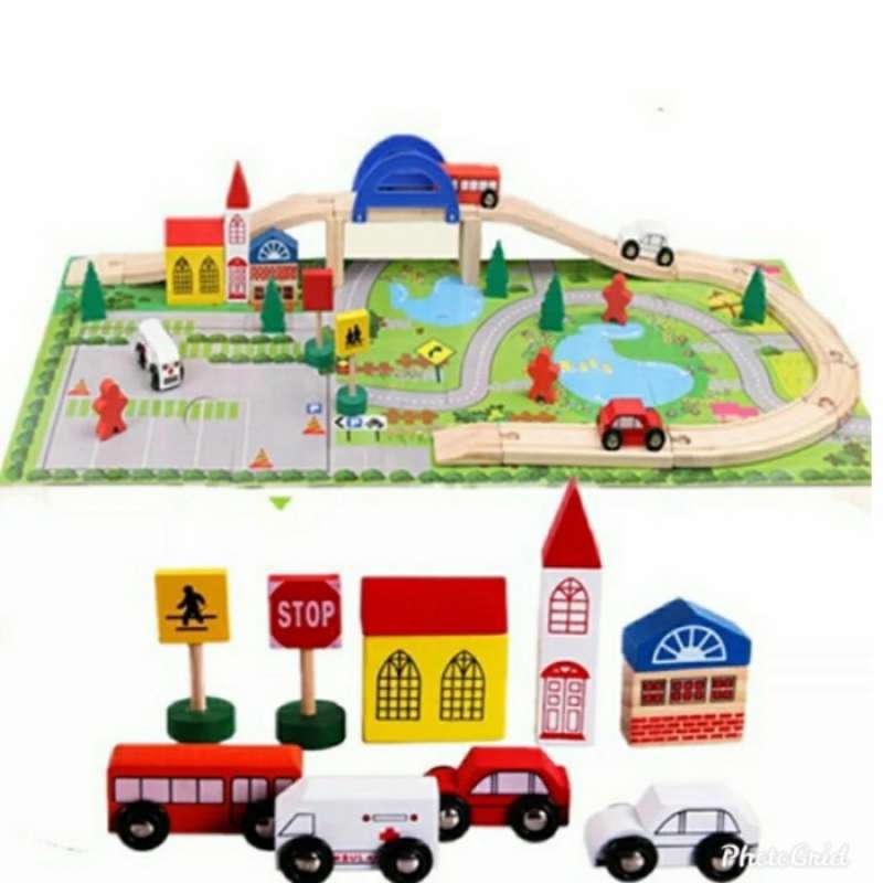 Promo Kalea. Mainan kayu mobil kereta Rail overpass isi 40 pc Diskon 23 ...