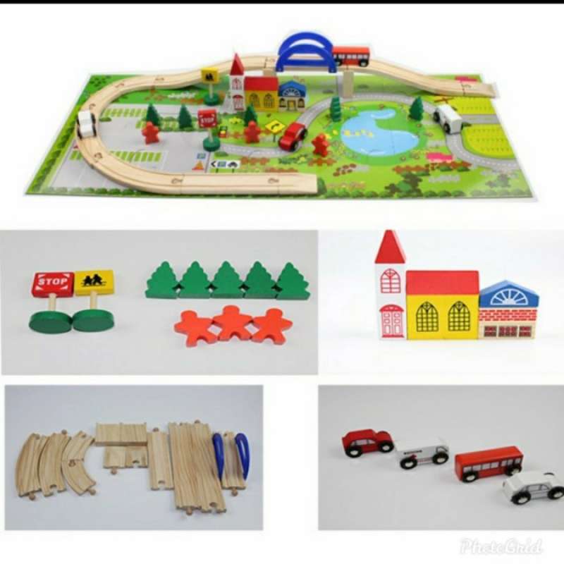 Promo Kalea. Mainan kayu mobil kereta Rail overpass isi 40 pc Diskon 23 ...