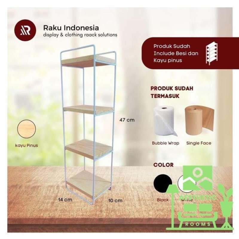 Promo Sale, ROMA - rak susun 4 mini tiang besi dengan ambalan kayu ...