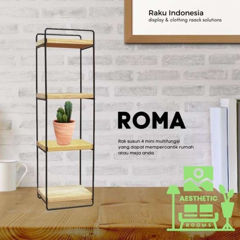 Promo Sale, ROMA - rak susun 4 mini tiang besi dengan ambalan kayu ...