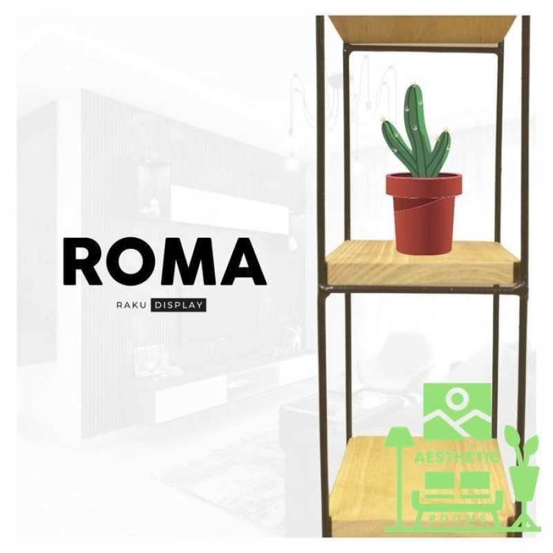 Promo Sale, ROMA - rak susun 4 mini tiang besi dengan ambalan kayu ...