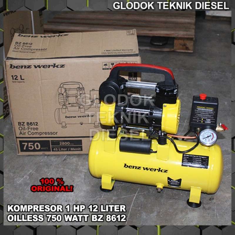 Promo MESIN KOMPRESOR ANGIN OILLESS OILESS 2 HP 50 L LITER OIL FREE PAKET - - 1 HP 12 LITER ...