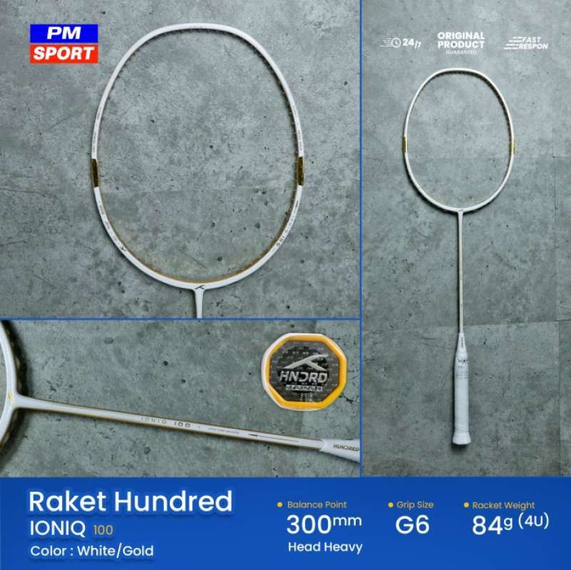 Jual Raket Badminton / Bulutangkis Hundred Ioniq 100 - White/gold ...