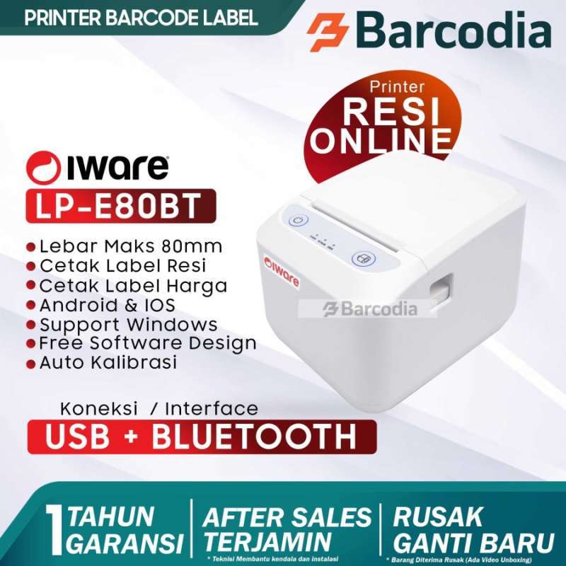 Jual Printer Barcode Sticker Label Thermal Usb+bluetooth Iware Lp-e80bt ...