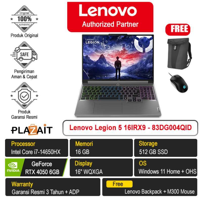 Jual Laptop Lenovo Legion 5 16irx9 – 83dg004qid /intel Core I7-14650hx ...