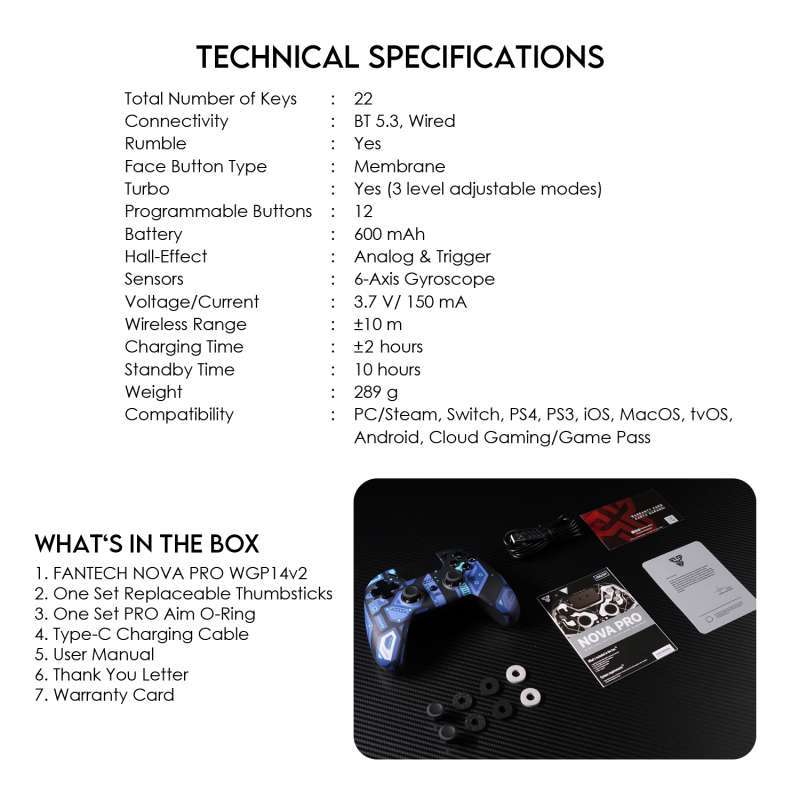 Jual Fantech Gamepad Wireless Hall Effect Nova Pro Wgp14 V2 For Ps4 Pc ...