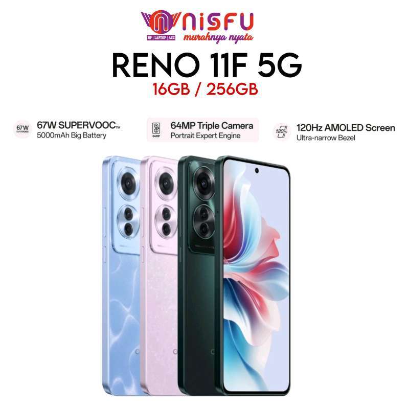 Jual Oppo Reno 11f 5g 8gb+8gb / 256gb | 64mp Camera | Ip65 | Dimensity 7050 5g | 5000 Mah | 67w ...
