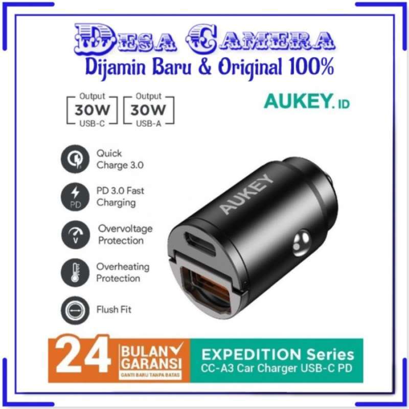 Jual Aukey Cc-a3 30w Dual Port Usb-a Usb-c Car Charger Expedition ...