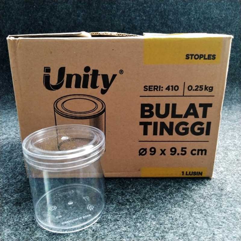 Jual Unity Stoples 410 250 Gram Isi 1 Lusin Kotak Toples Botol Tabung Bulat Tinggi Transparan ...