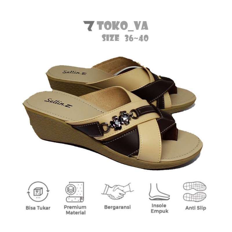 Promo Wolfs Sandal Wedges Wanita Hr 1.4 Kream Va Sendal Pesta Acara Kondangan Ibu Ibu Mewah - 40 ...