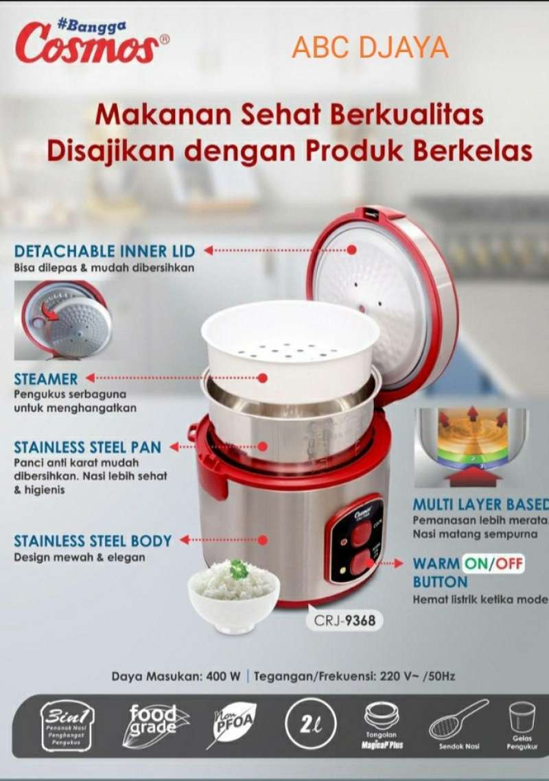 Promo Cosmos Magic Com Rice Cooker 2 L Body Panci Stainless Crj 9368 ...