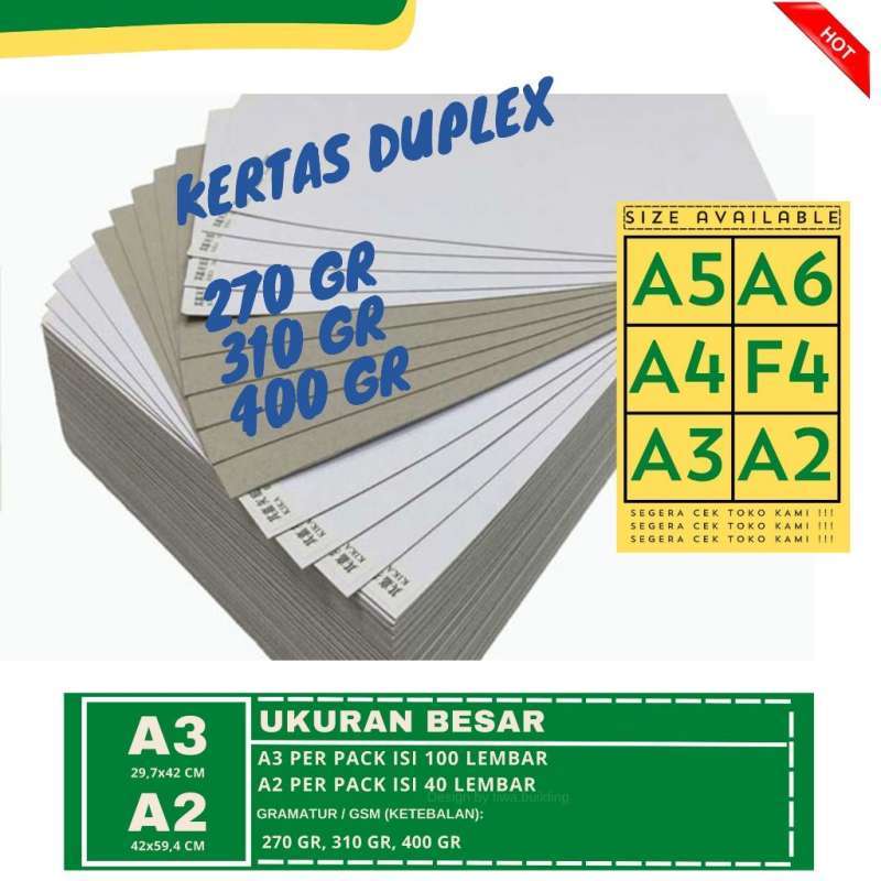 Jual Kertas Duplex/karton Duplex Putih Abu Abu A3&a2 Perpack Isi 40&100 Lembar, Ukuran A3 Di ...