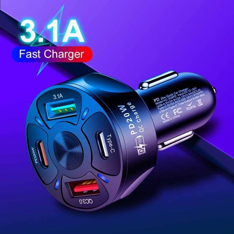 Jual Kifidan Car Charger Mobil Usb Type-c Quick Charging 4 Port 20w ...