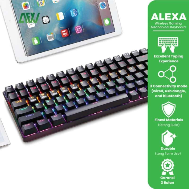 Promo Alexa Keyboard Gaming Mechanical Wireless Key Backlight Rf84 ...