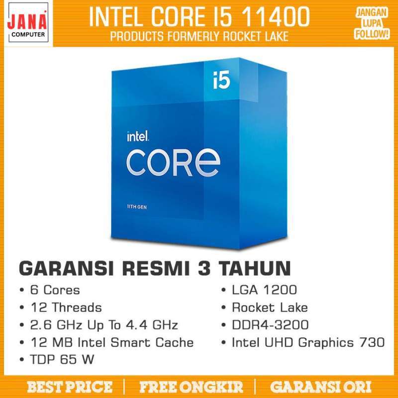 Jual Intel Core I5 11400 Lga 1200 Box Resmi Cpu Processor Rocket Lake Di Seller Jana Computer ...