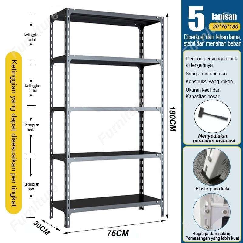 Promo Rak Besi Siku 6 Tingkat Rak Susun Besi Rak - Hitam 5l 30*75*180cm ...