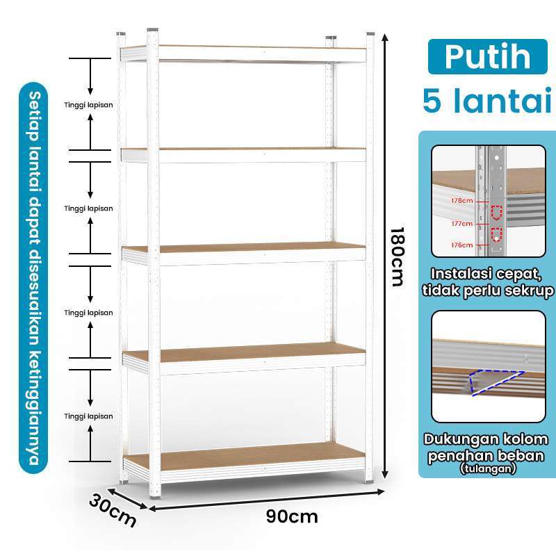 Promo Rak Besi Susun Serbagunarak Besi Susunrak G - 5-putih-90x30x180 ...