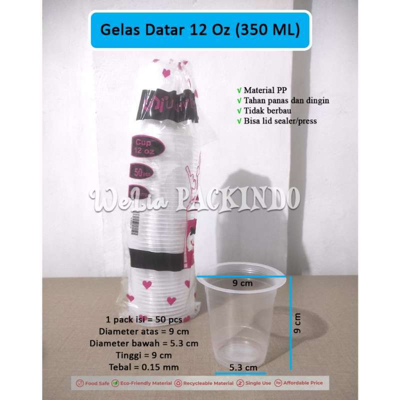 Jual Gelas Plastik Datar Universal 12oz 350ml / Gelas Cup Minuman Jus ...