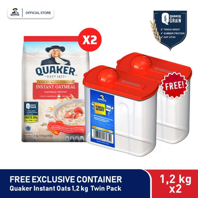 Promo Beli 2 Quaker Instant Oatmeal [1200 G] Free 2 New Food Container ...