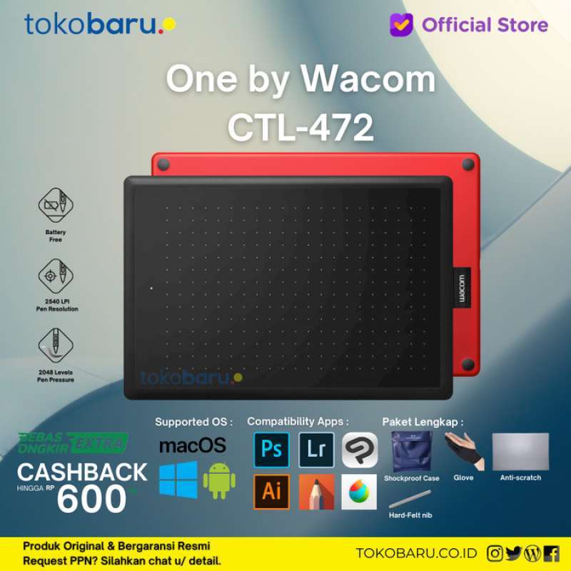 Promo 100% Produk Ori Wacom One By Wacom Redwood Small Ctl-472 Garansi Resmi! Diskon 23% Di ...