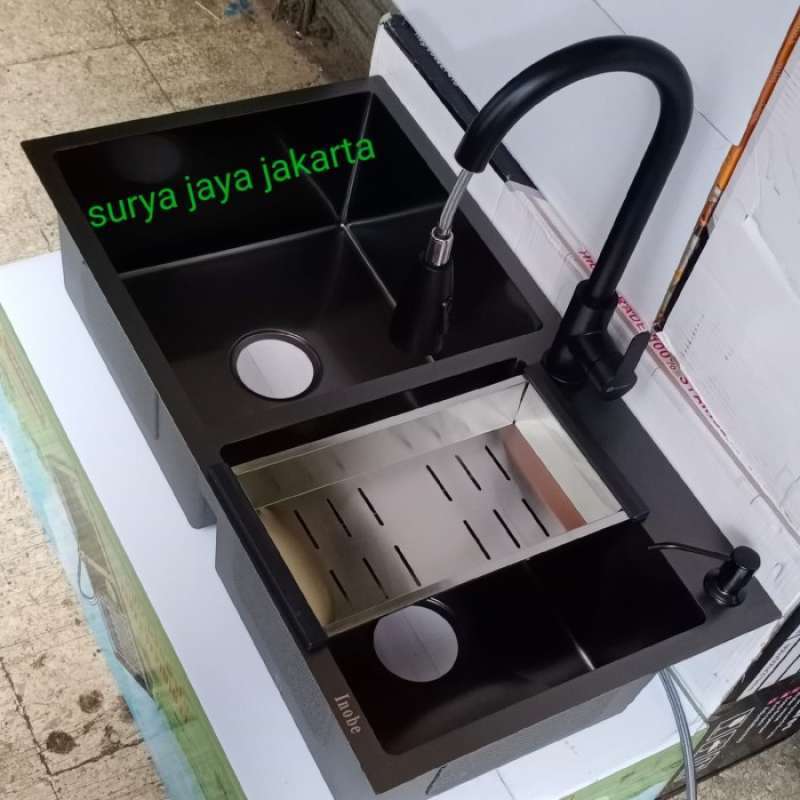 Promo Paket Komplit Kitchen Sink Hitam Minimalis 8245 / Keran Sink ...