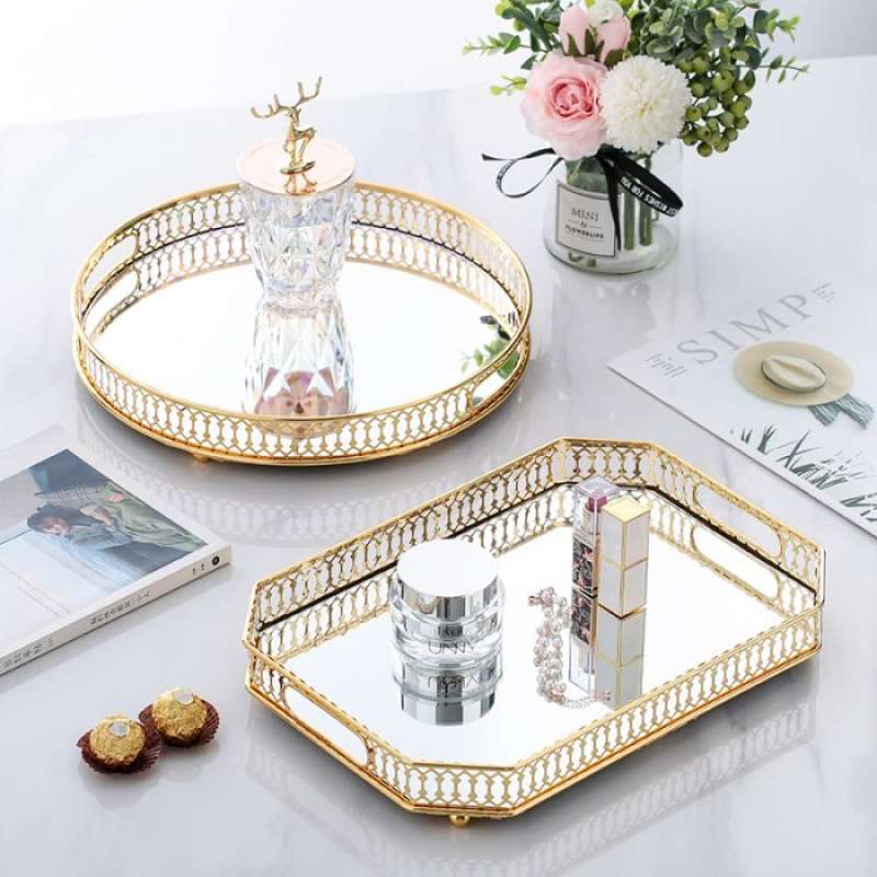 Promo Rectangle Tray Mirror / Nampan Emas Gelas Kaca Cermin Diskon 23% ...