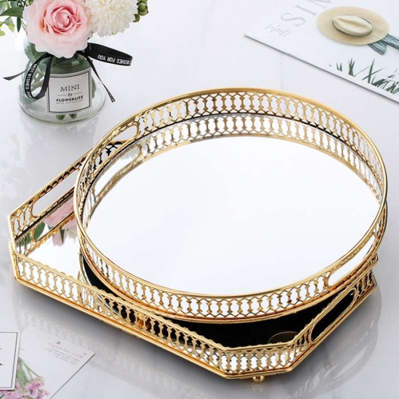 Promo Rectangle Tray Mirror / Nampan Emas Gelas Kaca Cermin Diskon 23% ...