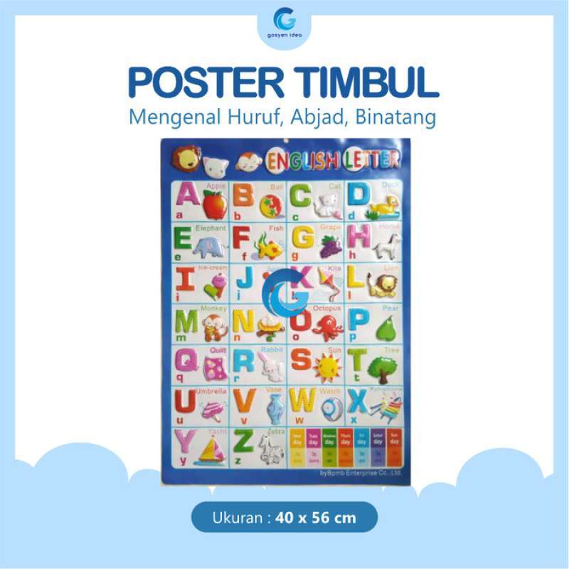 Jual Poster Timbul Anak Edukasi Mengenal Huruf Abjad Dan Aneka Binatang ...