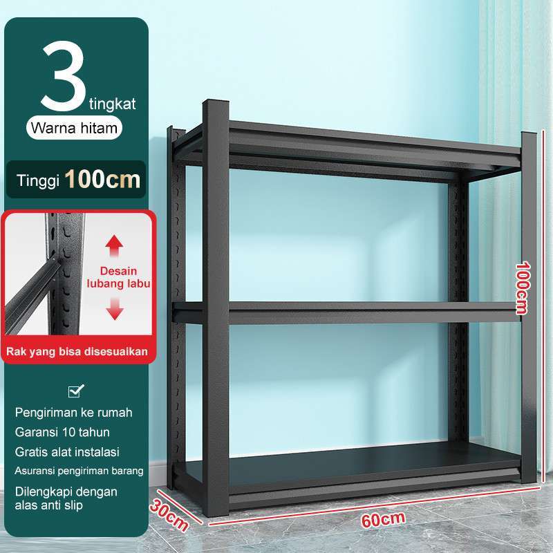 Promo Rak Besi Penuh Rak Besi Siku 5 Susun Rak Be - 60*30*100cm-hitam ...