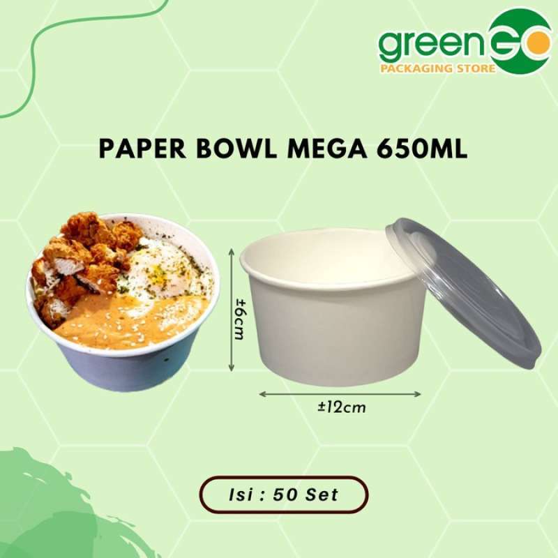 Jual Paper Bowl Mega Polos 650ml 50 Set Tutup Tempat Rice Bowl Besar Murah Di Seller Shin Store ...