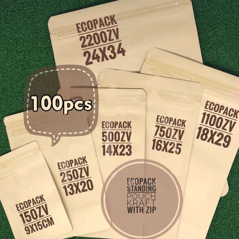 Jual Kemasan Paper Kraft 250 Gram Ecopack 13x20 Standing Pouch Kertas Kopi Di Seller Shin Store ...